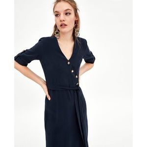 Zara | Dresses | Zara Navy Blue Button Detail Midi Dress | Poshmark